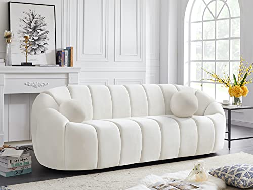 Meridian Furniture 613Cream-S Elijah Collection Modern | Contemporary Velvet Upholstered Sofa with Deep Channel Tufting