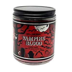 bath & body works 1-wick candle w/essential oils - 7 oz -halloween scent (vampire blood) label artwork varies