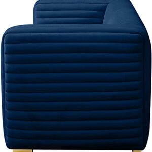 Meridian Furniture 640Navy-L Ravish Collection Modern | Contemporary Velvet Upholstered Loveseat with Deep Channel Tufting + Both Gold & Chrome Legs Included