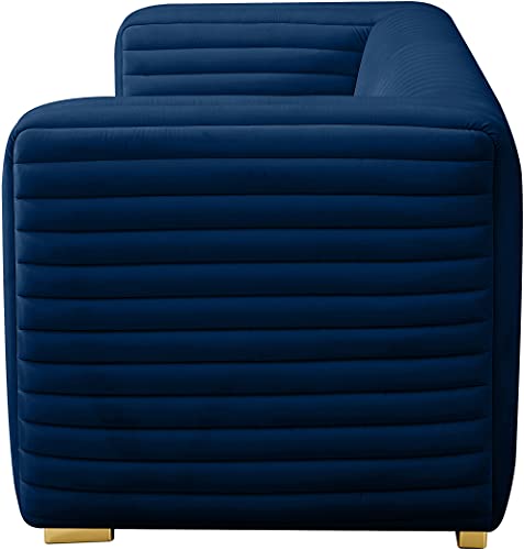 Meridian Furniture 640Navy-L Ravish Collection Modern | Contemporary Velvet Upholstered Loveseat with Deep Channel Tufting + Both Gold & Chrome Legs Included