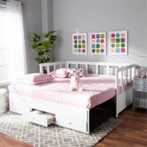 Baxton Studio Kendra Modern and Contemporary White Finished Expandable Twin Size to King Size Daybed with Storage Drawers