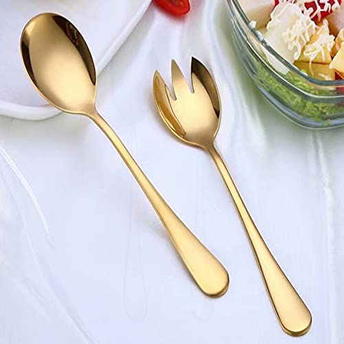 ARFUKA Salad Server Set Stainless Steel Salad Servers Salad Spoons and Fork Salad Serving Utensils Salad Lifters for Tossing and Serving Pack of 2 (Gold)