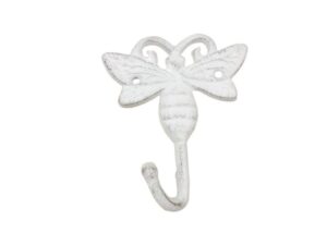 handcrafted nautical decor whitewashed cast iron bee decorative metal wall hook 5"