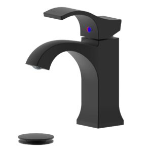 derengge sf-s0048-mt single handle bathroom sink faucet, single hole lavatory faucet with pop up drain & water supply hoses, meets cupc nsf 61-9 ab1953, matte black finished