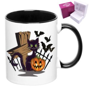 ldsinc halloween coffee mug 2022 ceramic tea mugs,bell tower and flying bat mug,halloween mugs best gift for boyfriend, girlfriend, dad, mom, children, 11oz (325ml) (halloween 2)