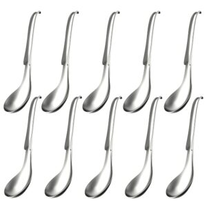 asian soup spoons,stainless steel dinner spoons 10pcs rice spoons, chinese won ton soup spoon, notch and hook style