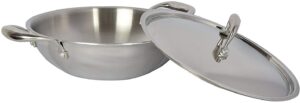 tabakh food grade 4.5 liter induction friendly triply (tri ply) 18/8 stainless steel kadai w/stainless steel lid (30cm, 4.5 litre)