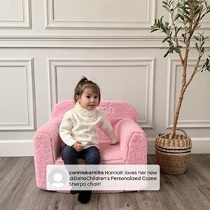 Delta Children Cozee Sherpa Chair – Customize with Name – Foam Kids Chair for Ages 18 Months and Up, Pink