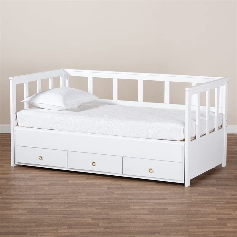 Baxton Studio Kendra Modern and Contemporary White Finished Expandable Twin Size to King Size Daybed with Storage Drawers