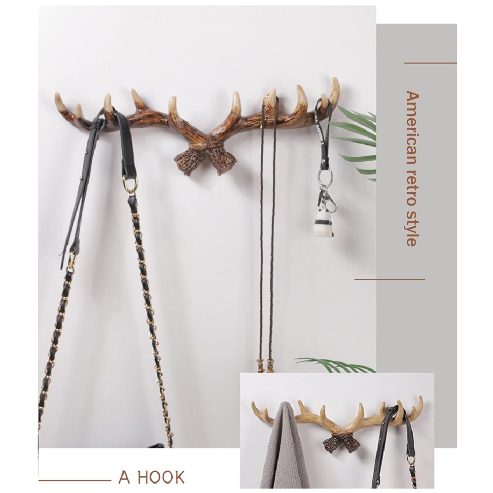 HY&GH Antlers Hook Wall Hooks/Hanger，Towel Hooks，Animal Shaped Hook，Resin Material Wall Home Decor，Deer Antler Holder 15.7" Long, 4.7" Tall and 1.57" deep 10 Hooks