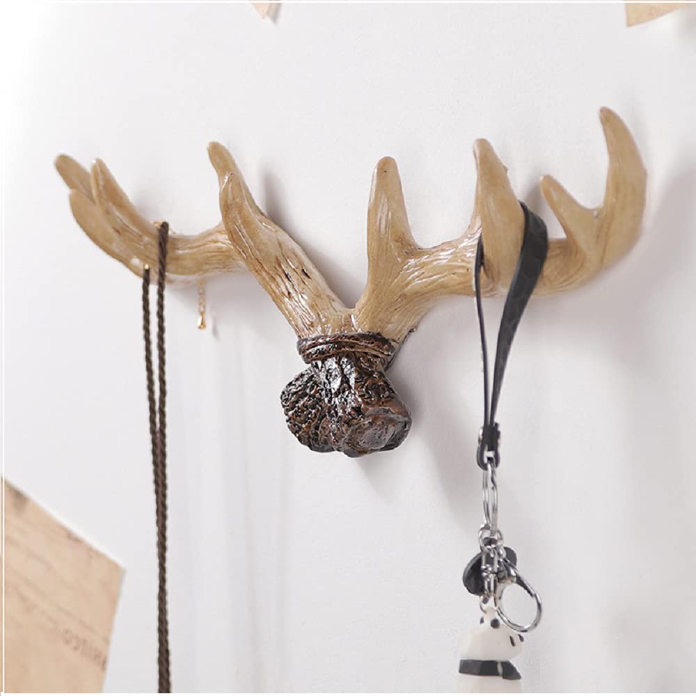 HY&GH Antlers Hook Wall Hooks/Hanger，Towel Hooks，Animal Shaped Hook，Resin Material Wall Home Decor，Deer Antler Holder 15.7" Long, 4.7" Tall and 1.57" deep 10 Hooks