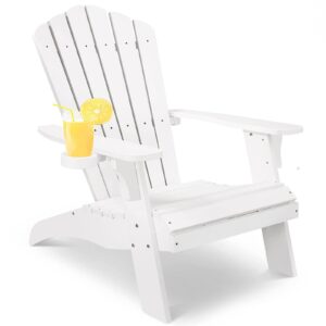 hitwby oversized poly lumber adirondack chair with cup holder, fade-resistant lounge chair with 350lbs duty rating, all-weather chair for fire pit & garden, 38l 30.25w 41.5h (white) …