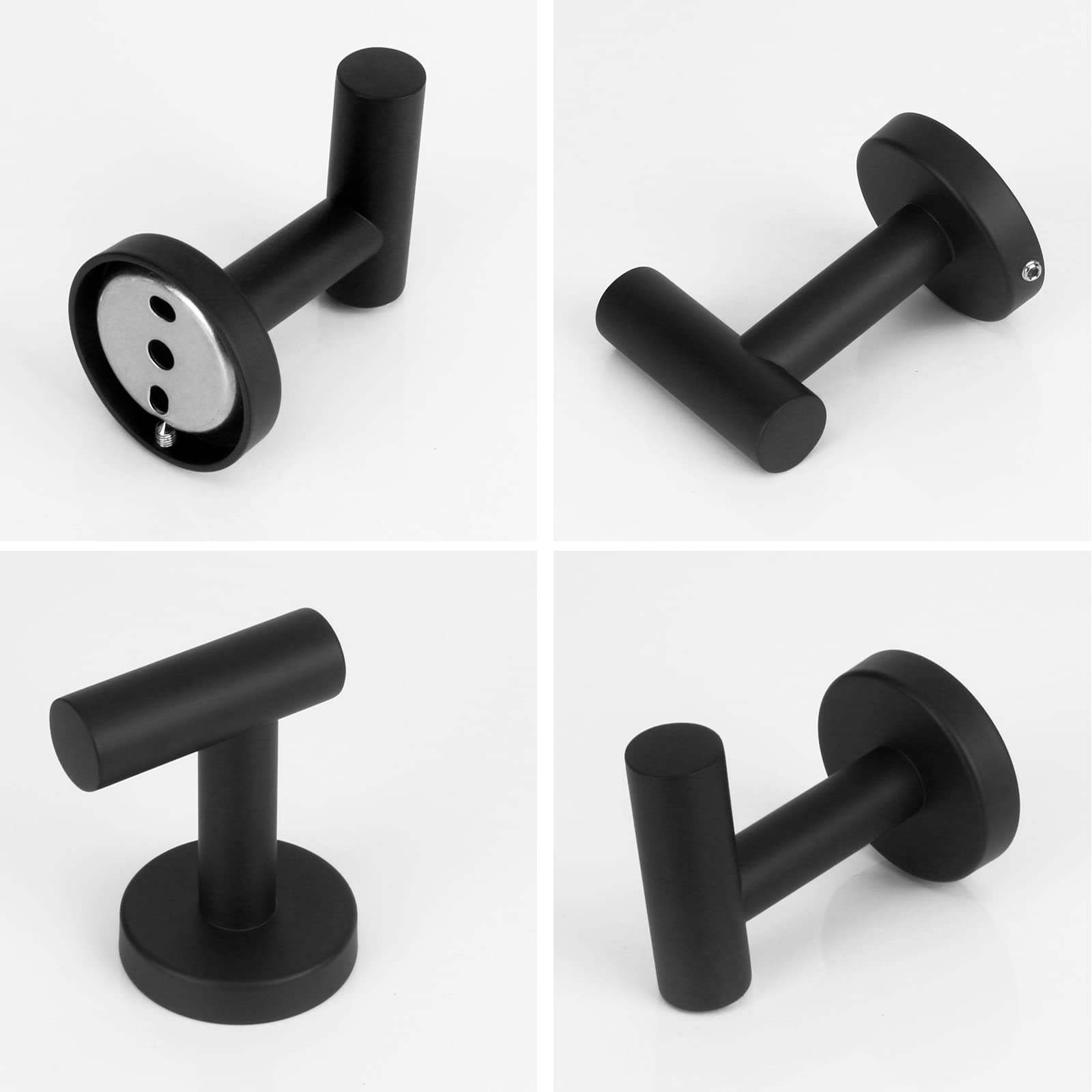 NearMoon 3 Pieces Bathroom Hardware Set, Bath Towel Ring and 2 Towel Hooks- Stainless Steel Hand Towel Hanger and Robe Hooks Accessories, Wall Mounted (Matte Black)