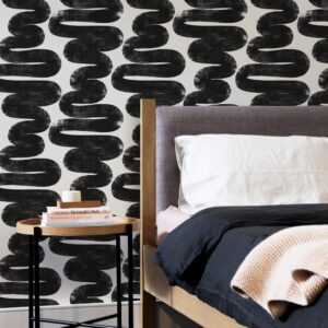 Tempaper x Bobby Berk White & Black Wiggle Room Removable Peel and Stick Wallpaper, 20.5 in X 16.5 ft, Made in The USA