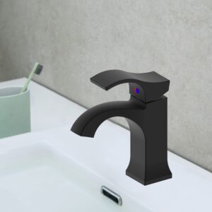 Derengge SF-S0048-MT Single Handle Bathroom Sink Faucet, Single Hole Lavatory Faucet with Pop Up Drain & Water Supply Hoses, Meets cUPC NSF 61-9 AB1953, Matte Black Finished