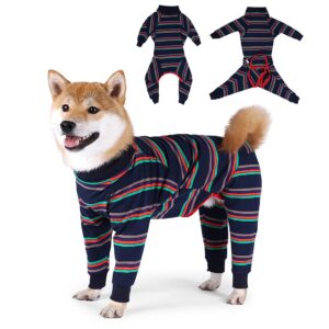 cavsoir dog recovery suit e-collar alternative pet abdominal wounds protector shirt long sleeve dog pajamas anti licking prevent shedding hair jumpsuits for medium large dogs (m, strip)