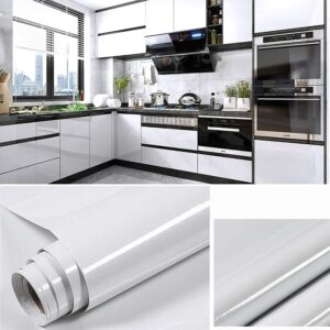 15.8"X78.7" Glossy Self-Adhesive Removable Wallpaper - White Vinyl Contact Paper for Countertops, Cabinets, Furniture