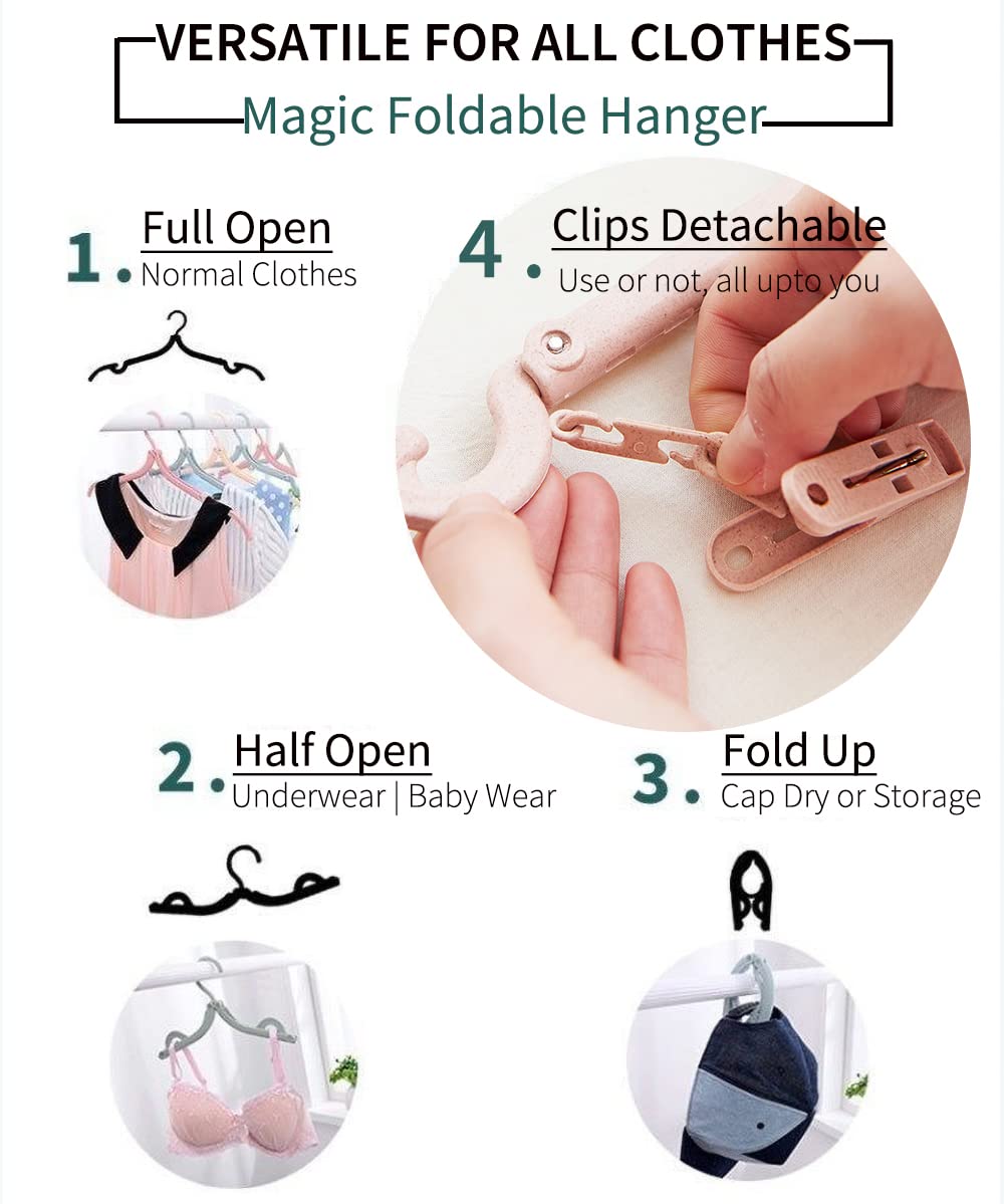 Pansyling 12 Piece Foldable Travel Hangers with Clips Folding Travel Hangers for Cruise Portable Folding Clothes Hangers Collapsible Coat Hanger for Pants Socks Underwear Drying Rack