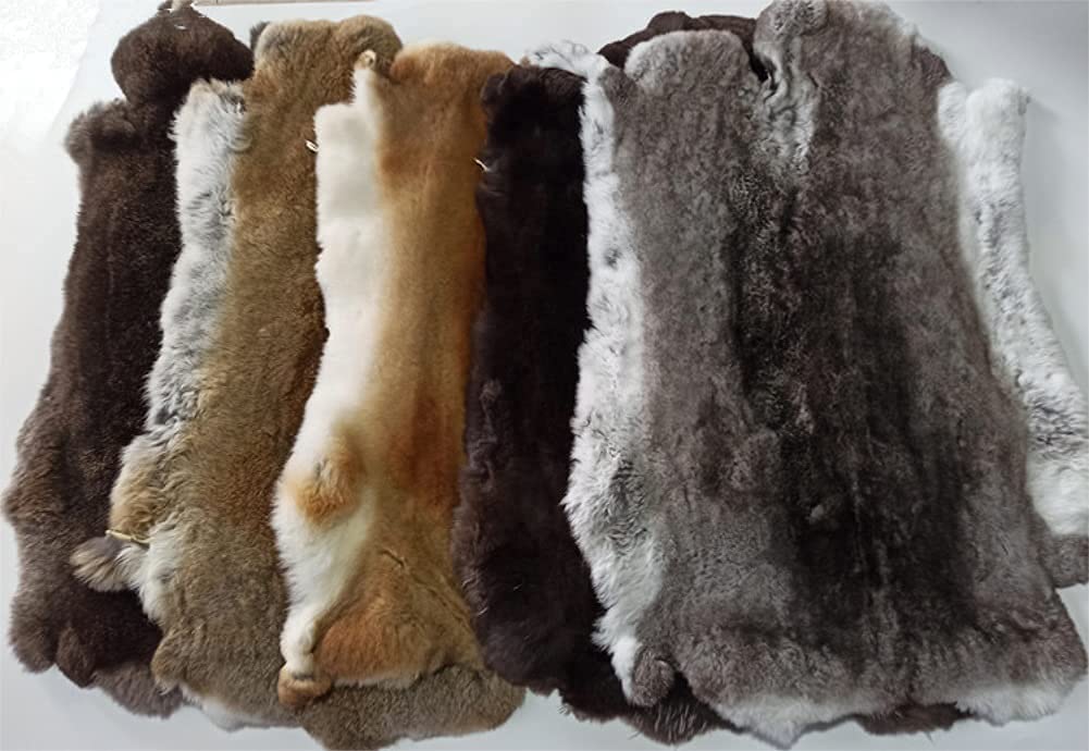 ZSCYD-yingda1992 5pcs Assorted Bulk Craft Grade Natural Rabbit Skins Real Quality Rabbit Pelts Perfect for Decoration, Cat/Dog Toys, Sewing, or Crafting Fur Hide 10" by 14"