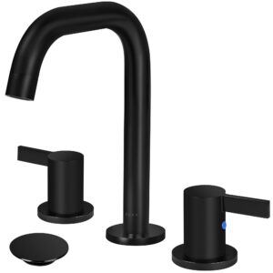 soka 8-16 inch widespread bathroom faucet 2 handles matte black commercial sink touch 3 pieces vanity lavatory 360 degree rotating faucet pop up drain assembly, matte black - l, 8 inch l - head