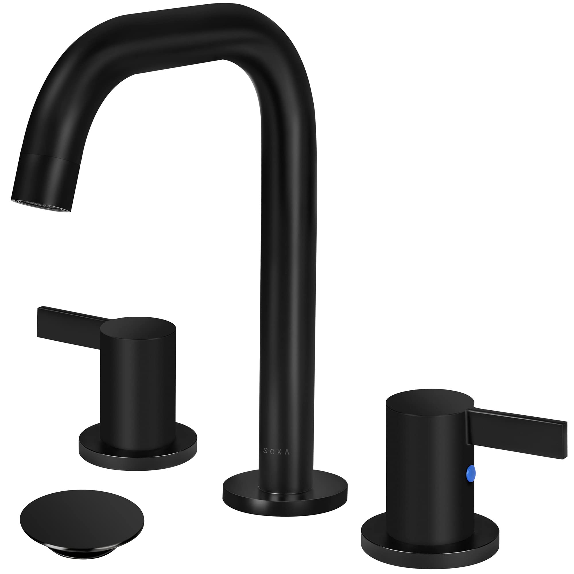 SOKA 8-16 Inch Widespread Bathroom Faucet 2 Handles Matte Black Commercial Sink Touch 3 Pieces Vanity Lavatory 360 Degree Rotating Faucet Pop Up Drain Assembly, Matte Black - L, 8 INCH L - Head