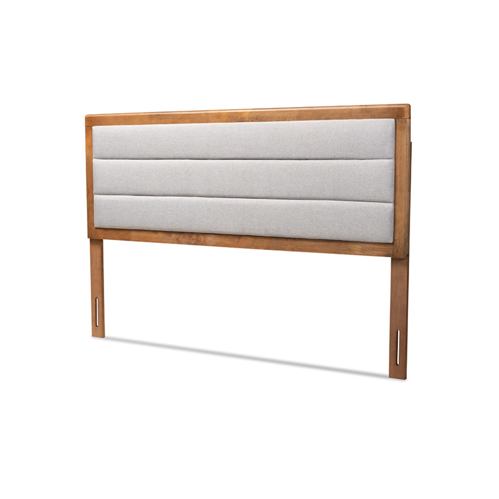 Baxton Studio Dexter Modern and Contemporary Light Grey Fabric Upholstered and Walnut Brown Finished Wood Queen Size Headboard