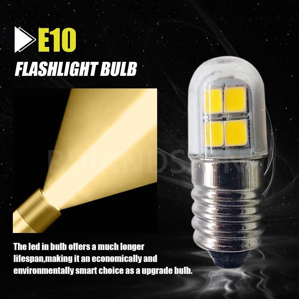 Ruiandsion E10 LED Bulb 4.5V-6V Screw Base LED Bulb 2835 8SMD Chips Yellow Upgrade for Flashlights Torch Lights (Pack of 2)