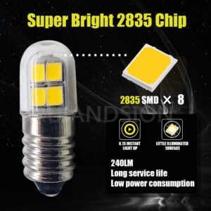 Ruiandsion E10 LED Bulb 4.5V-6V Screw Base LED Bulb 2835 8SMD Chips Yellow Upgrade for Flashlights Torch Lights (Pack of 2)