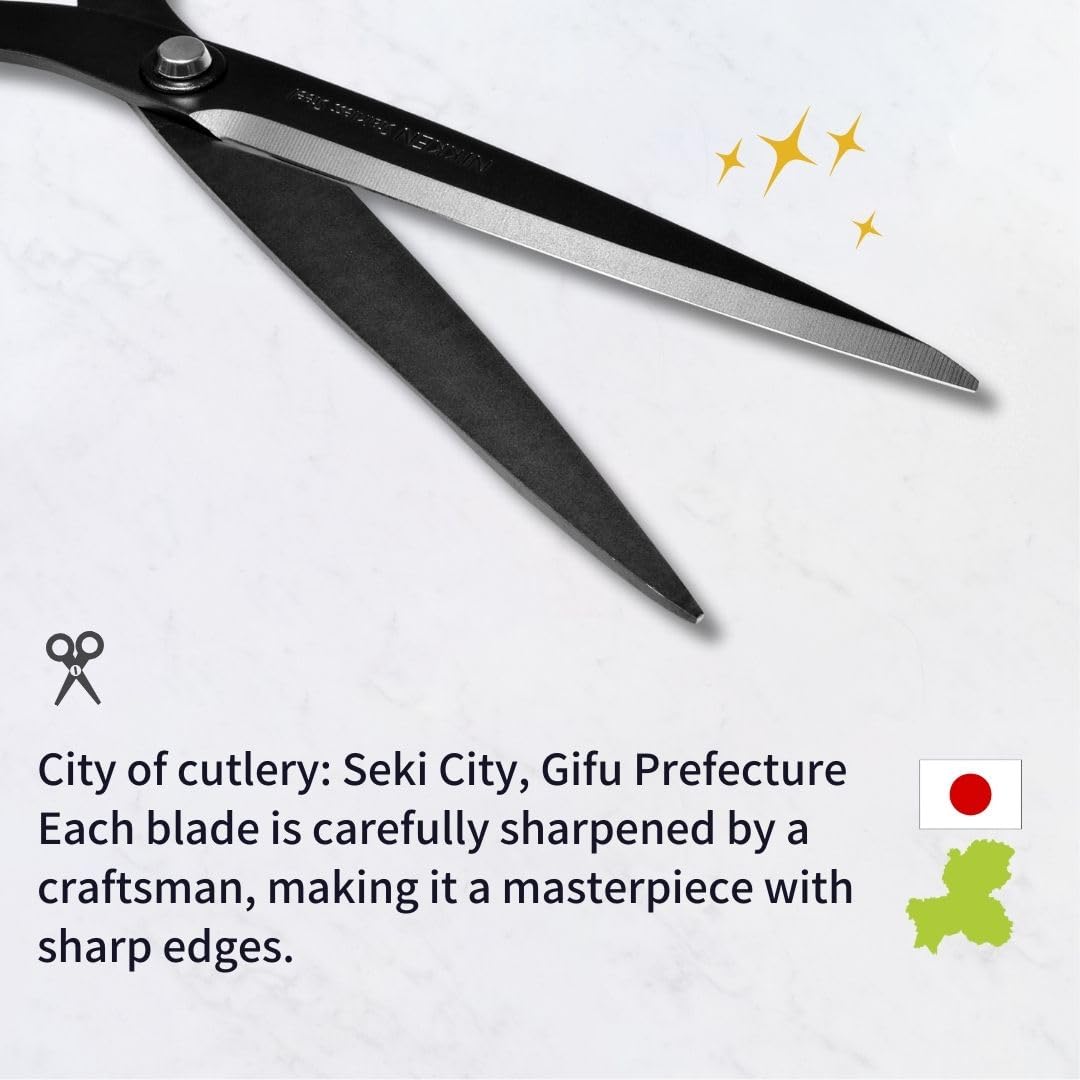 Seki Japan Japanese Multipurpose Scissors, 7.3 inch Fluorine Coating Stainless Steel Blade Office Shears for Cutting Paper Craft Fabric Photos