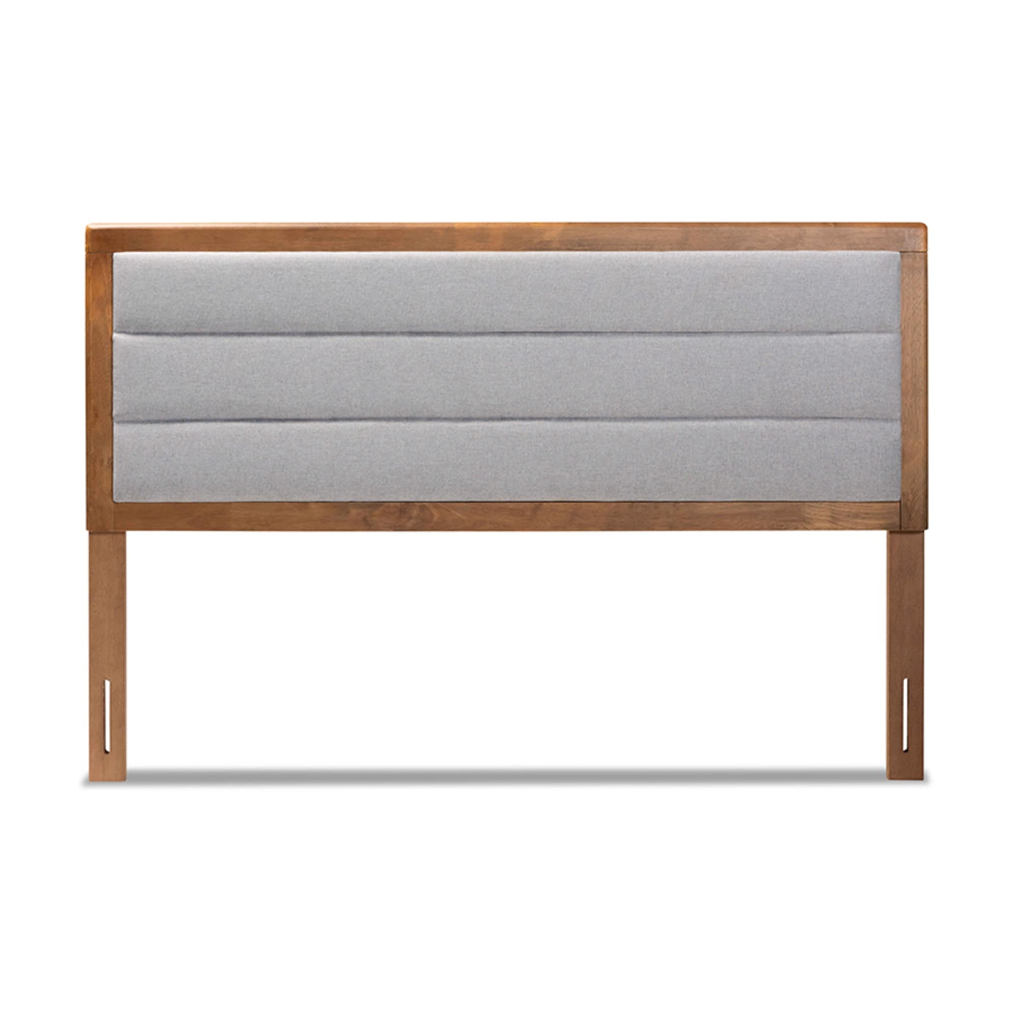 Baxton Studio Dexter Modern and Contemporary Light Grey Fabric Upholstered and Walnut Brown Finished Wood Queen Size Headboard