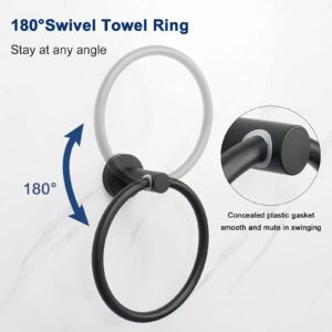 NearMoon 3 Pieces Bathroom Hardware Set, Bath Towel Ring and 2 Towel Hooks- Stainless Steel Hand Towel Hanger and Robe Hooks Accessories, Wall Mounted (Matte Black)