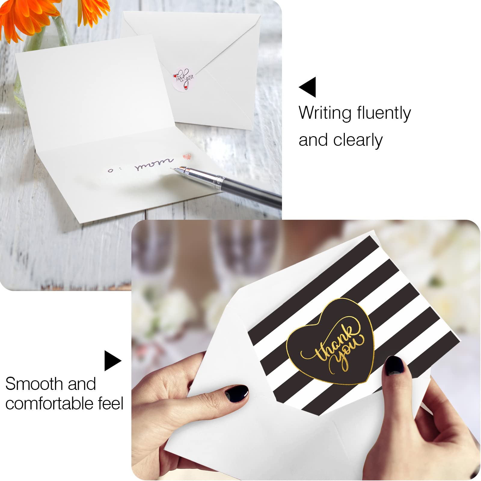 Thank You Cards Set with Envelopes (Black,white ,wavy stripes 48pcs)