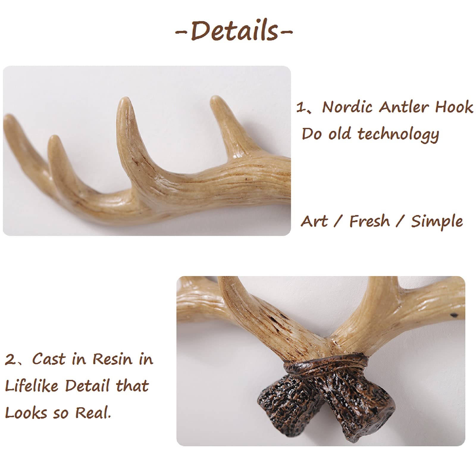 HY&GH Antlers Hook Wall Hooks/Hanger，Towel Hooks，Animal Shaped Hook，Resin Material Wall Home Decor，Deer Antler Holder 15.7" Long, 4.7" Tall and 1.57" deep 10 Hooks