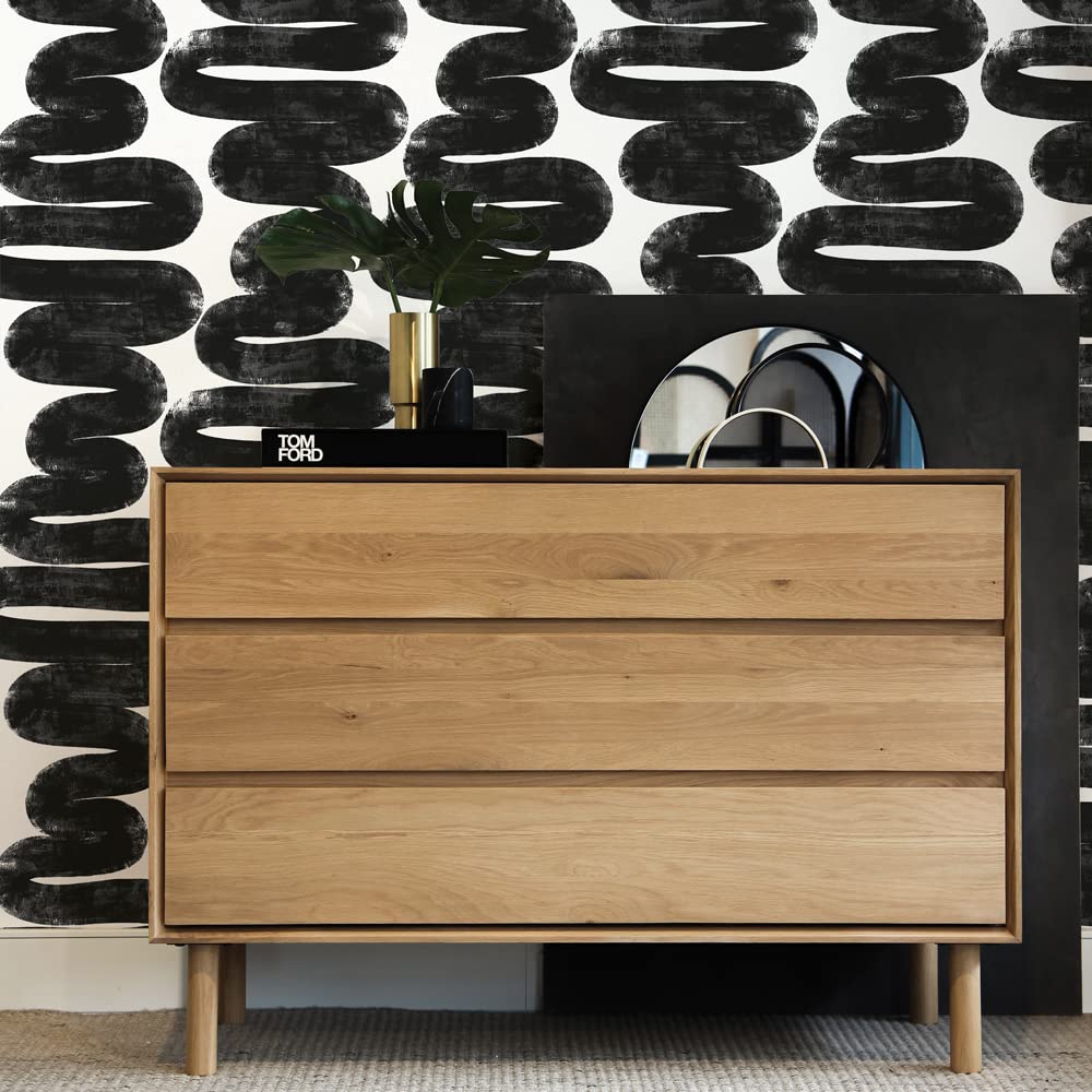 Tempaper x Bobby Berk White & Black Wiggle Room Removable Peel and Stick Wallpaper, 20.5 in X 16.5 ft, Made in The USA