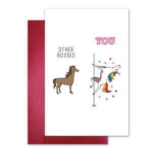 chomerry birthday card for boss, boss day card, funny unicorn card for boss, hilarious card for boss