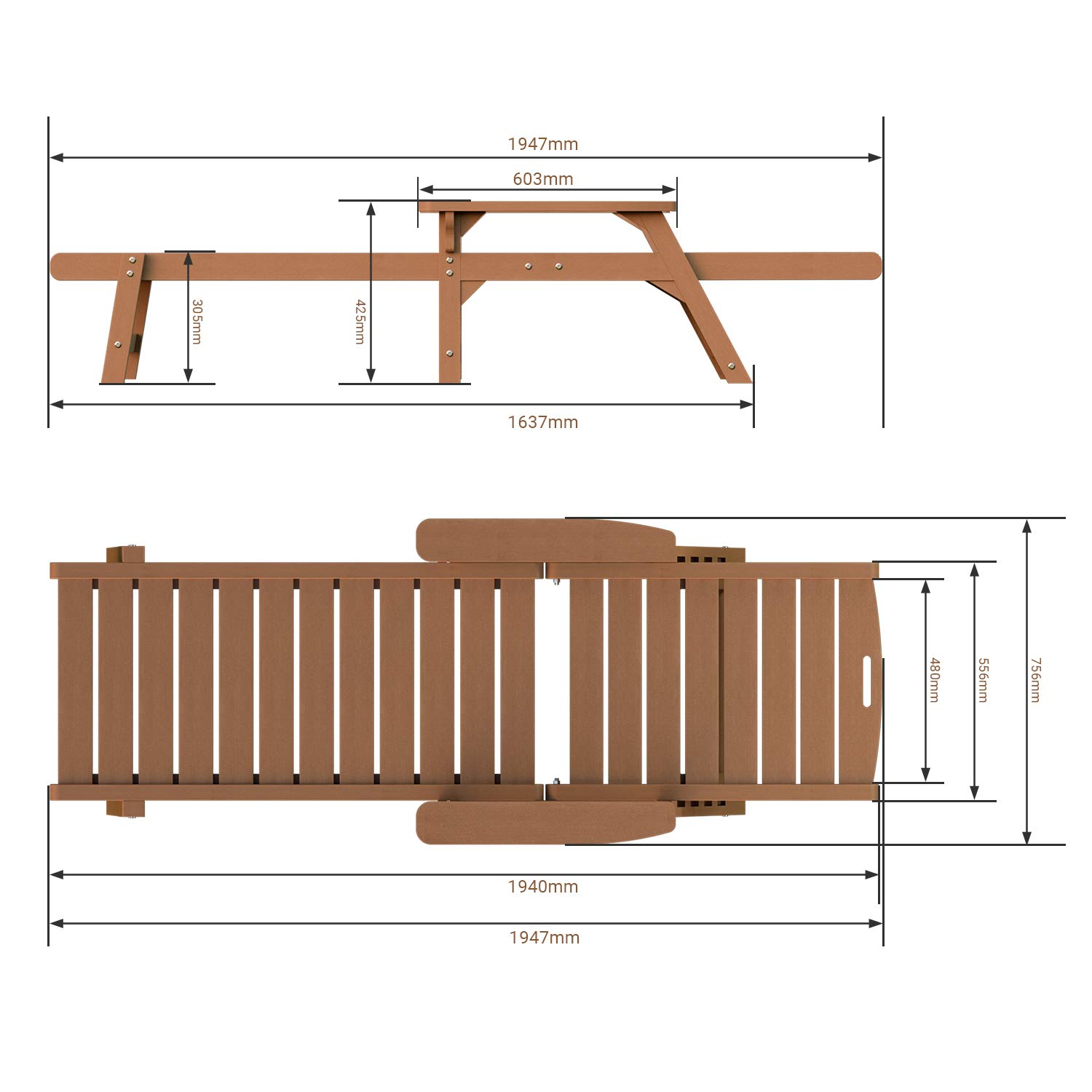 Hitwby Chaise Lounge Outdoor, 5 Adjustable Lounge Chair, Support up to 350 lbs, Reclining All Weather Poly Lumber Chairs for Poolside, Porch, Patio, Light Brown, 77L 22W 17H