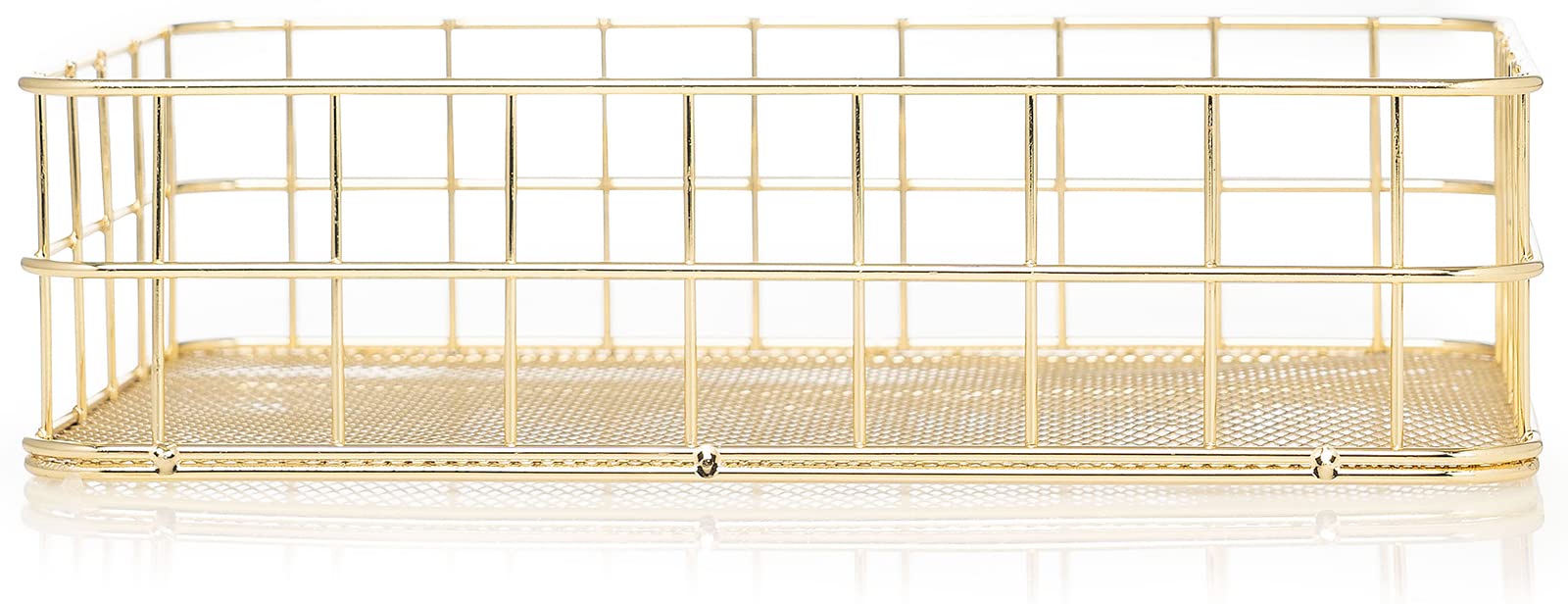 Set of 2 Nested Classic Gold Mesh Wire Basket Trays for Storage and Organizing (Medium: 9.6” X 6.4”; Small: 6.7" ×4.7")