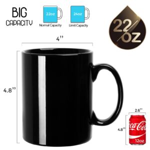 SHOWFULL Large Coffee Mugs, 22 OZ(650ml) Extra Coffee Mug Set of 2, Smooth Ceramic Boss Cups, Big Capacity and Large Handle, for Dad Men, Black