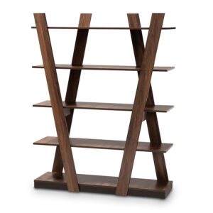 baxton studio michio 5-shelf 61-inch h display shelf, walnut (168-10767-hit)