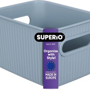 Superio Ribbed Collection - Decorative Plastic Open Home Storage Bins Organizer Baskets, Small Blue (1 Pack) Container Boxes for Organizing Closet Shelves Drawer Shelf 1.5 Liter