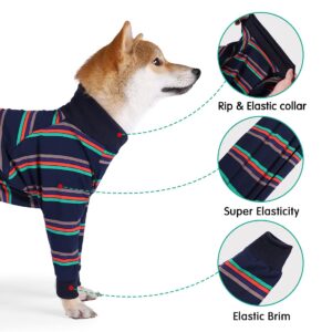 CAVSOIR Dog Recovery Suit E-Collar Alternative Pet Abdominal Wounds Protector Shirt Long Sleeve Dog Pajamas Anti Licking Prevent Shedding Hair Jumpsuits for Medium Large Dogs (M, Strip)