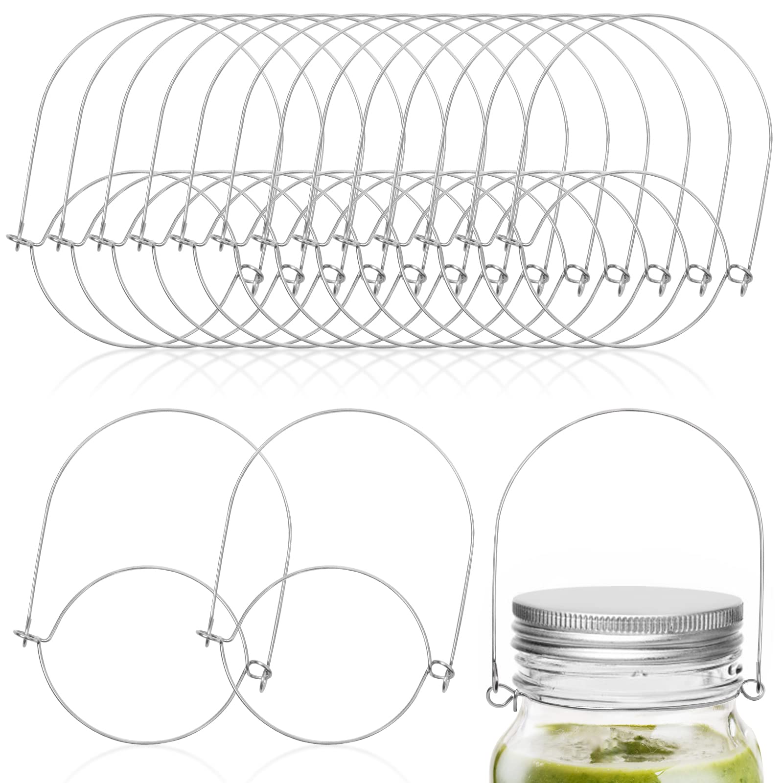 Anjmd Stainless Steel Wire Hangers for Mason Jars, 16 Pack - Tool Free Installation, Wide Application for Decoration, Key Holder, Holder, Kitchen, Indoor Use