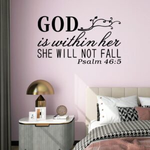 seatune wall decals for women, wall decals for bedroom, god quotes bible verse christian religious prayer jesus faith positive vinyl art decor home stickers god is within her she will not fall 21"x12"