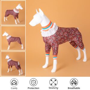 LovinPet Dog Surgical Recovery Suit, UV & Post Operative Protection, 4 Leg High Collar Dog Onesies, Lightweight Elastic Swifting Flora Bohemia Prints Large Dog Pajamas as Base Shirt for Dog Dresses L