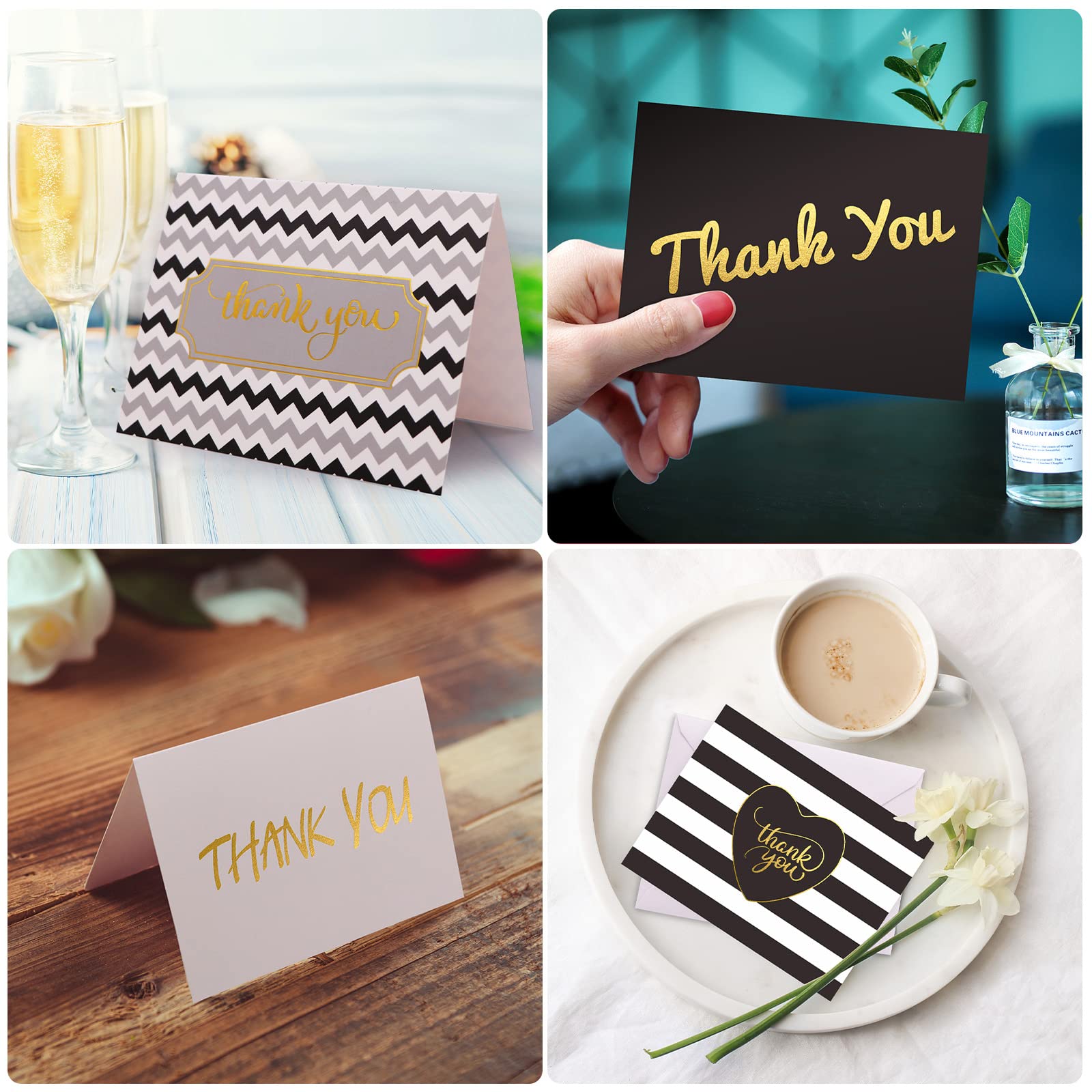 Thank You Cards Set with Envelopes (Black,white ,wavy stripes 48pcs)