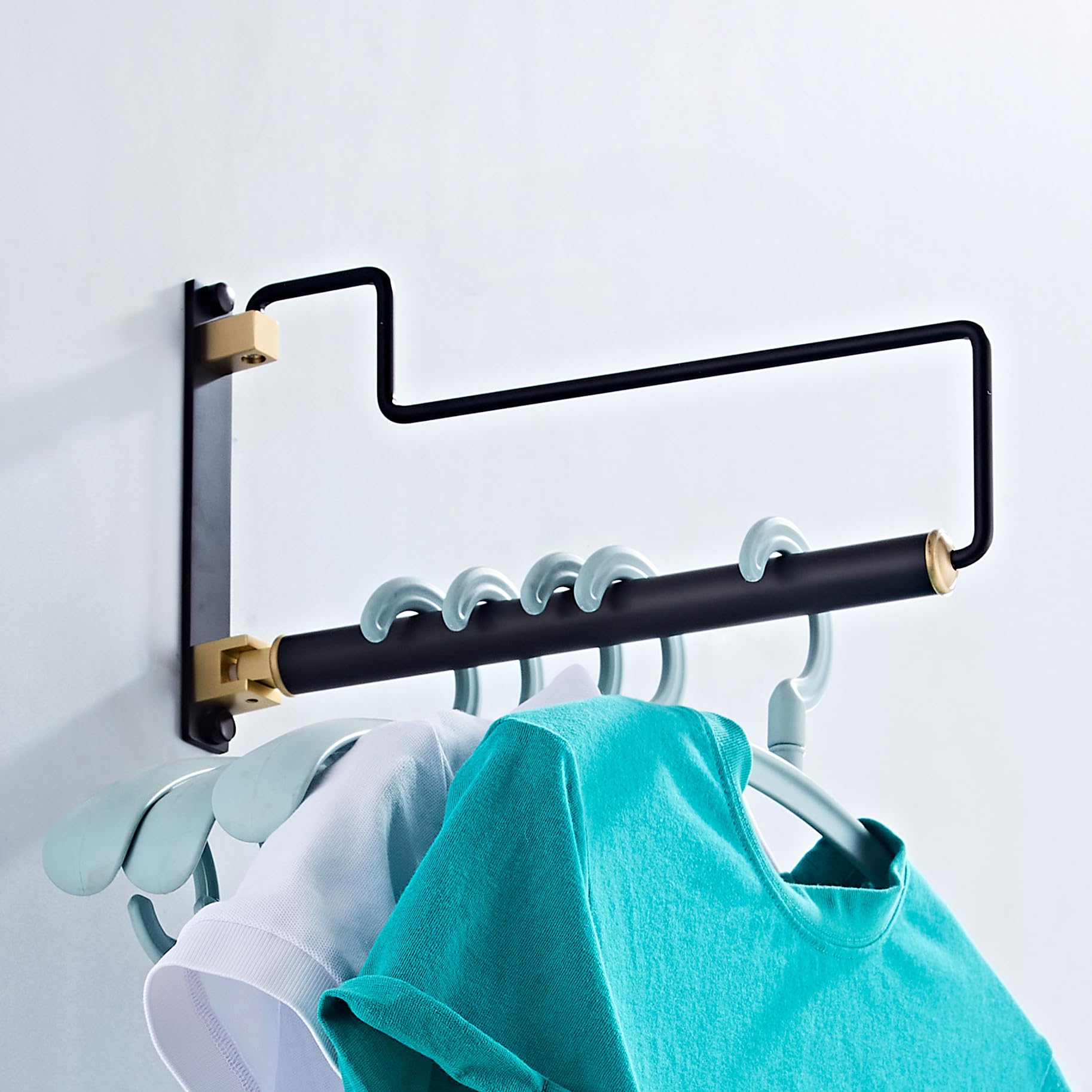 Hiendure Folding Clothes Hanger Drying Rack Black Wall-Mounted Clothes Organizer for Laundry Room Closet Storage