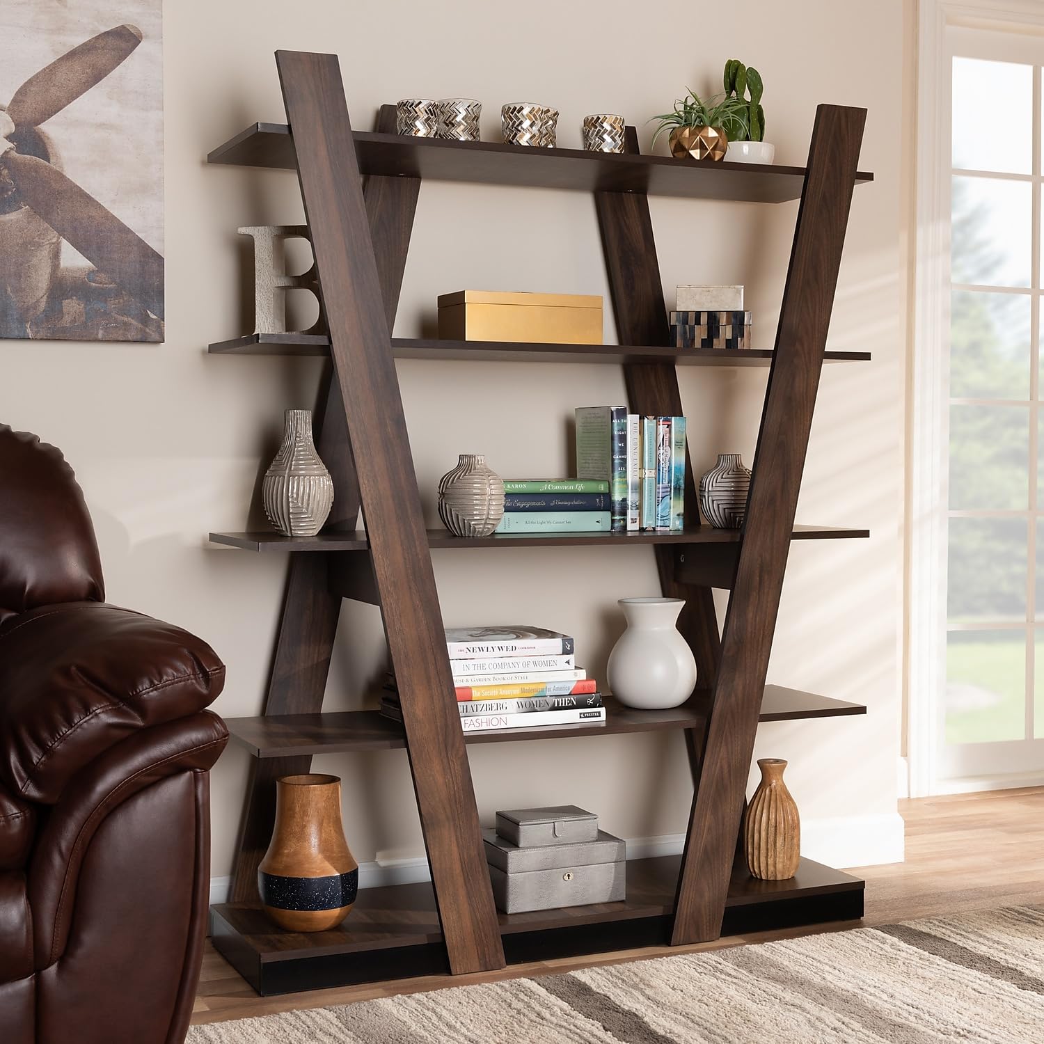 Baxton Studio Michio 5-Shelf 61-inch H Display Shelf, Walnut (168-10767-HiT)