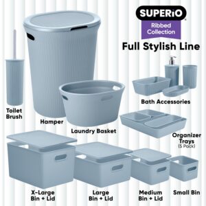 Superio Ribbed Collection - Decorative Plastic Open Home Storage Bins Organizer Baskets, Small Blue (1 Pack) Container Boxes for Organizing Closet Shelves Drawer Shelf 1.5 Liter