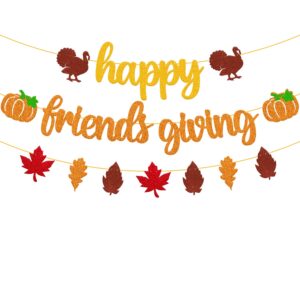 happy friends giving banner fall leaves garland thanksgiving day autumn turkey theme for happy friendsgiving party glitter gold decorations