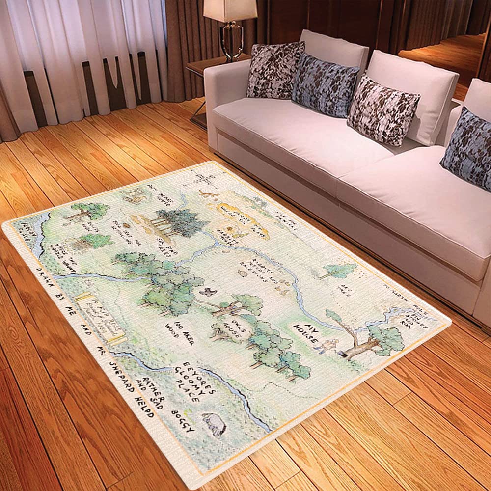 100 Acre Wood Map Jungle Rug Carpet Area Rugs Shag Rug Modern Fluffy Living Room Outdoor for Girls Kids Baby Room Nursery Home Decor 3x5 4x6 5x8 (Map Rug2, Medium (4x6 feet))